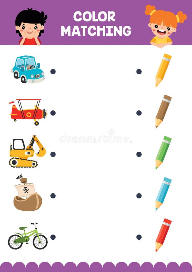 Color Matching Worksheet for Kids Stock Illustration - Illustration of ...