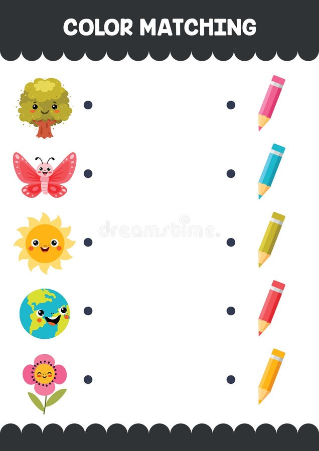 Color Matching Worksheet for Kids Stock Illustration - Illustration of ...