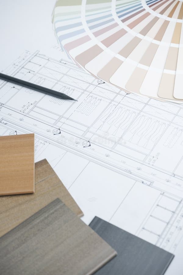 Color and Material Samples on Architectural Drawings of Modern House ...