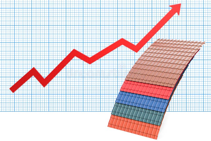 Color Metal Roof Tiles with Growing Chart. 3D Stock Illustration ...