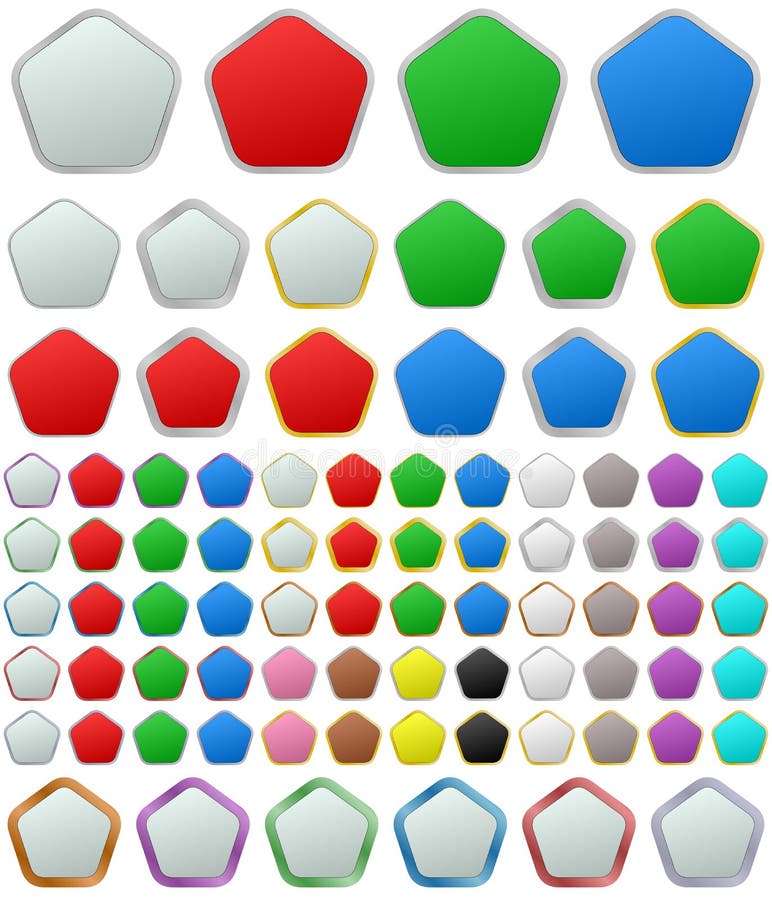 Color Metallic Rounded Pentagon Button Set Stock Vector - Illustration ...
