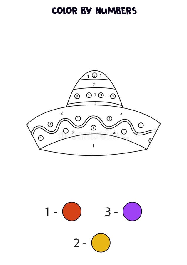 Color Mexican Hat by Numbers. Worksheet for Kids Stock Vector ...