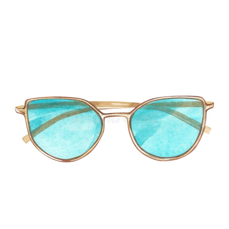 Color Mint Sunglasses Isolated On White Background Watercolor Hand