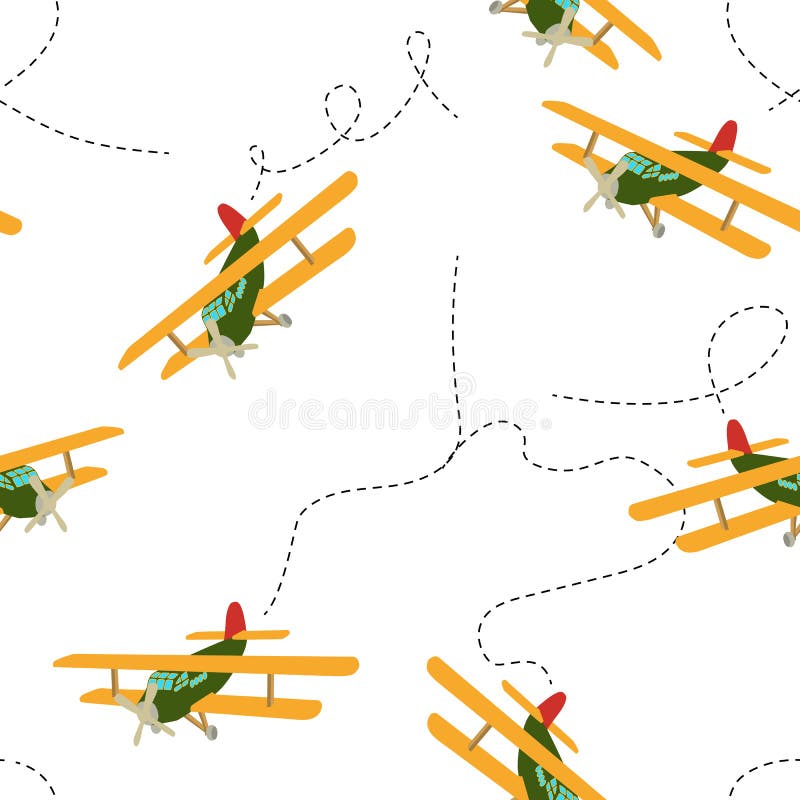 Color Model of an Old Airplane Flying in the Sky. Seamless Pattern ...