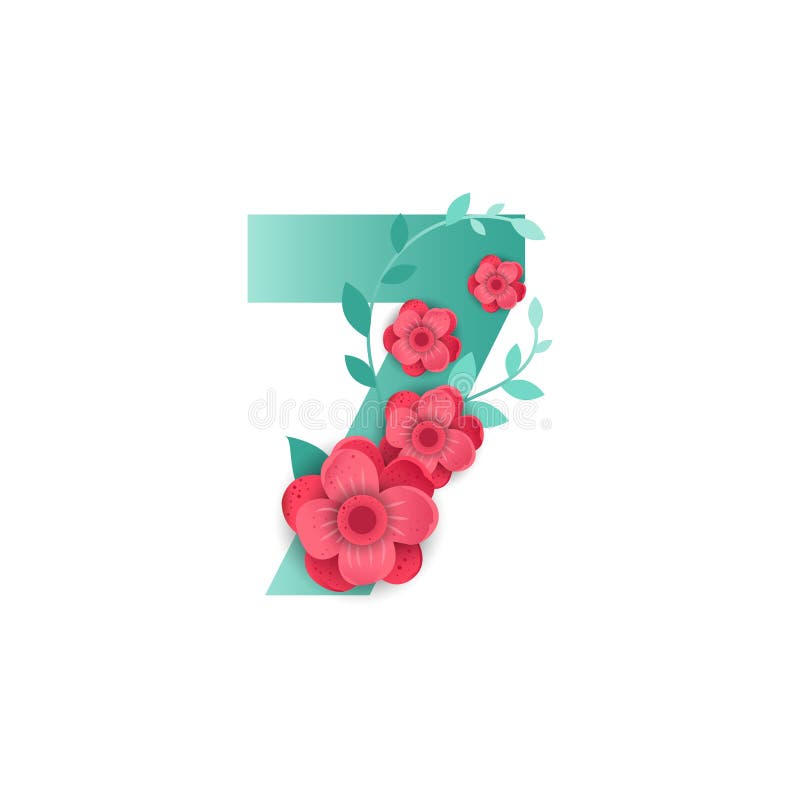 Color Número 7 Con Las Flores Hermosas Ilustración del Vector ...
