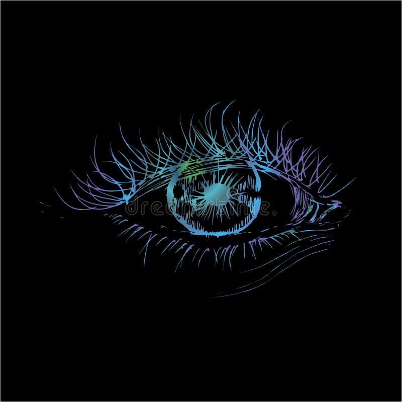 Color Neon Illustration with Eye in the Style of Hatching. an Idea for ...