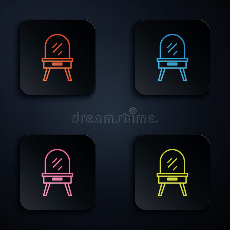 Color Neon Line Dressing Table Icon Isolated on Black Background. Set ...