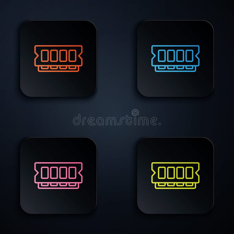 Color Neon Line RAM, Random Access Memory Icon Isolated on Black ... Color Neon Line RAM, Random Access Memory Icon Isolated on Black ...