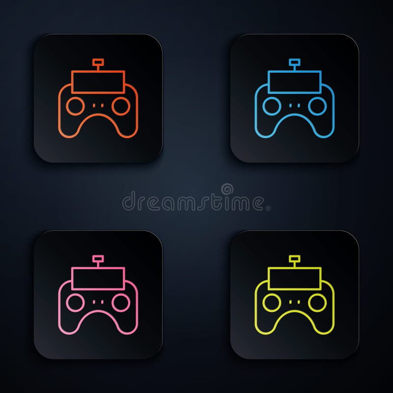 Color Neon Line Remote Control Icon Isolated on Black Background. Set ...