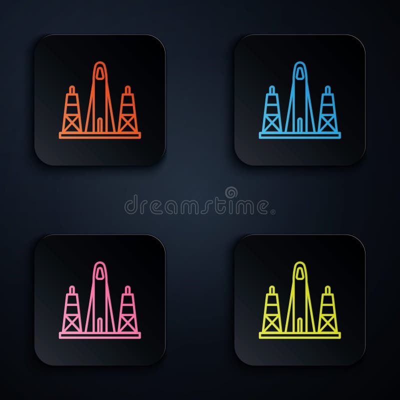 Color Neon Line Rocket Launch from the Spaceport Icon Isolated on Black ...