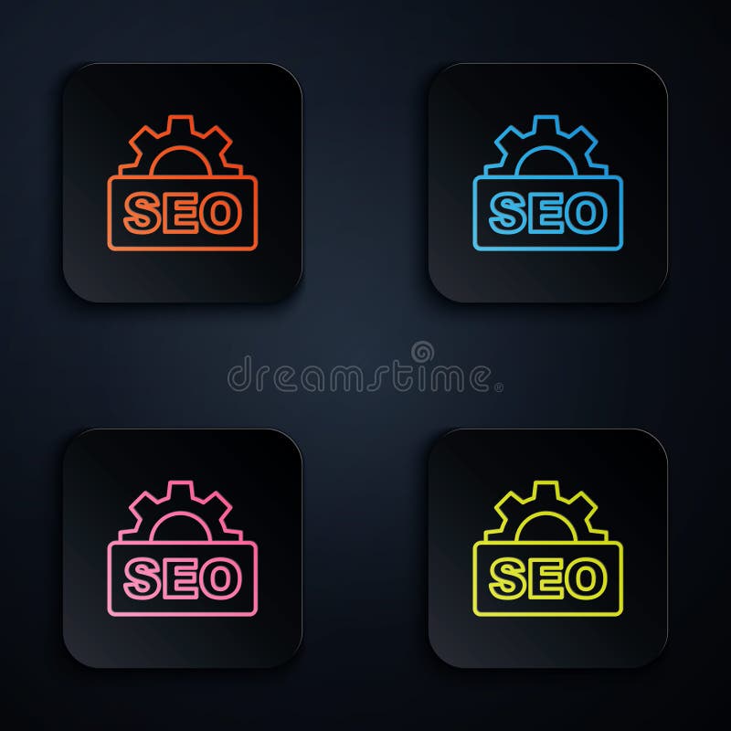 Color Neon Line SEO Optimization Icon Isolated on Black Background. Set ...
