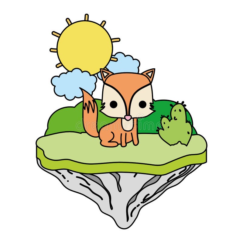 Color Nice Fox Animal in the Float Island Stock Vector - Illustration ...