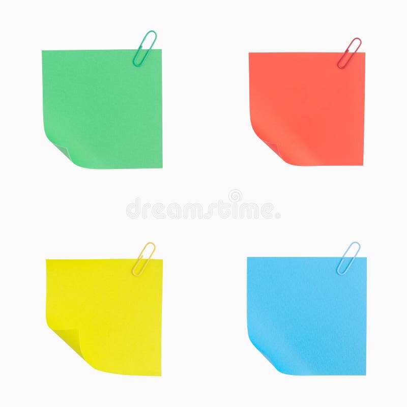 Color Note Paper with Clip Isolated on White Background Stock Photo ...