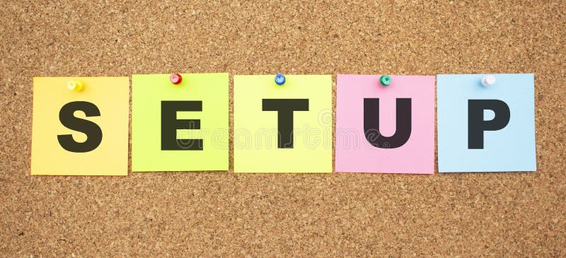 Color Notes with Letters Pinned on a Board. Word SETUP Stock Photo ...