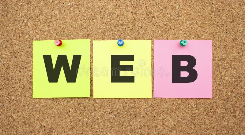 Color Notes with Letters Pinned on a Cork Board. Word WEB Stock Image ...