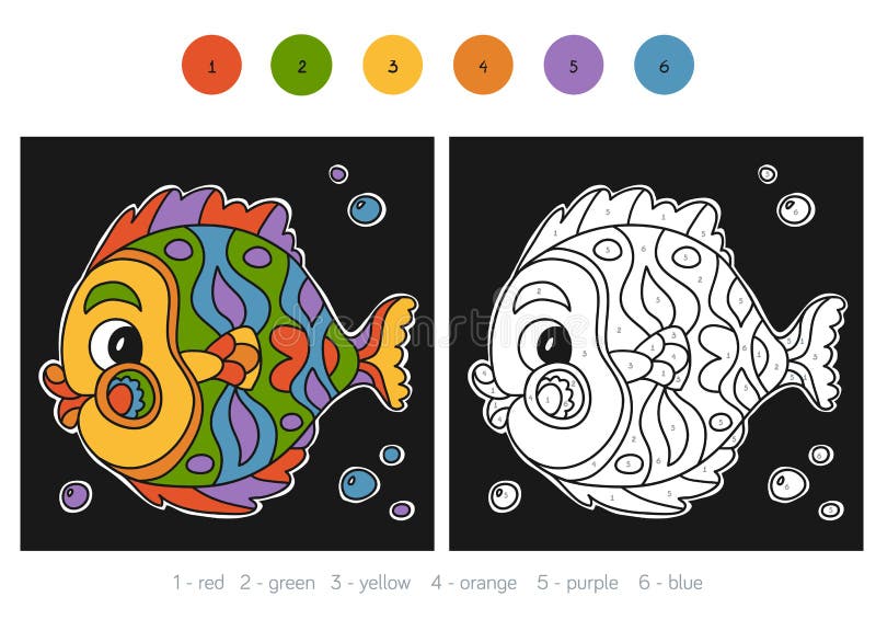 Color by Number for Children, Fish Stock Vector - Illustration of ...