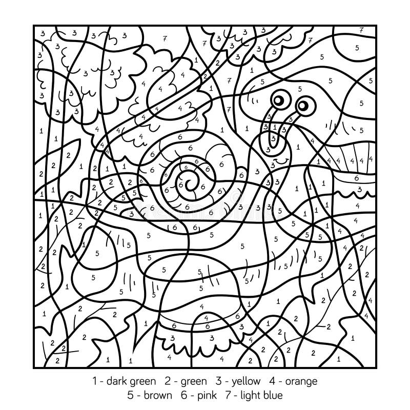 Color by Number for Children with a Snail Stock Vector - Illustration ...