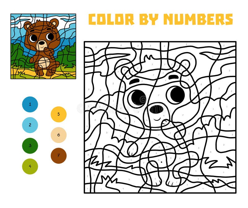 Color by Number, Education Game, Bear Stock Vector - Illustration of ...
