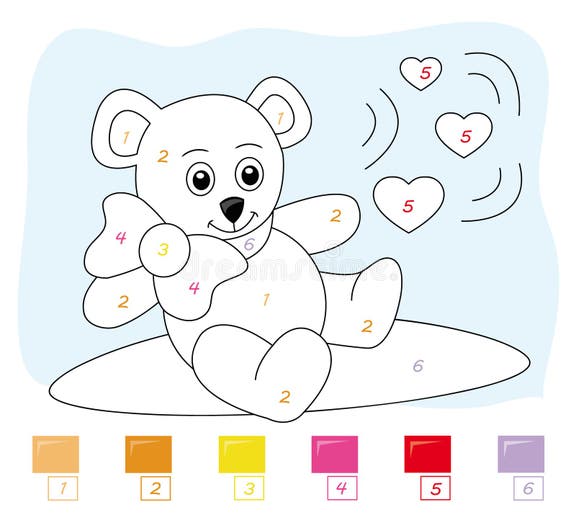 Color by Number Game: Teddy Bear Stock Illustration - Illustration of ...