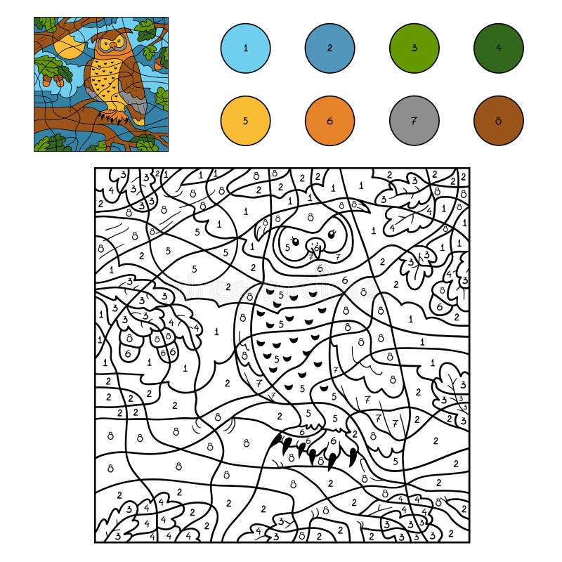 Color by number (owl) stock vector. Illustration of baby - 55061602