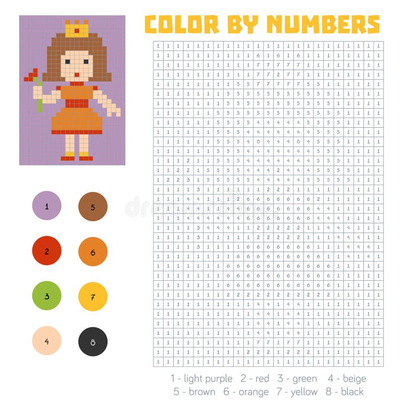 Color by number, Princess stock vector. Illustration of game - 77891038
