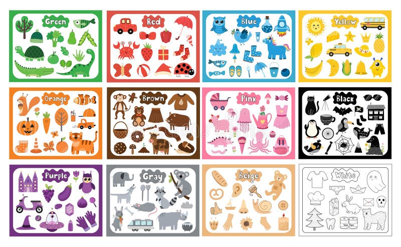 Color Objects Bundle. Primary Colors Big Collection with Flash Cards in ...