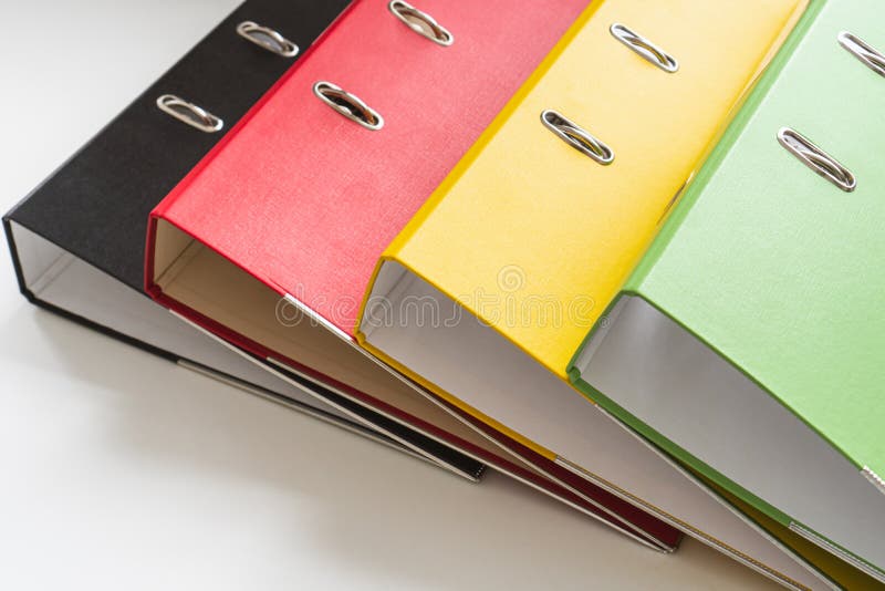 Color Office Document Folders Isolated on White Background. Top View ...