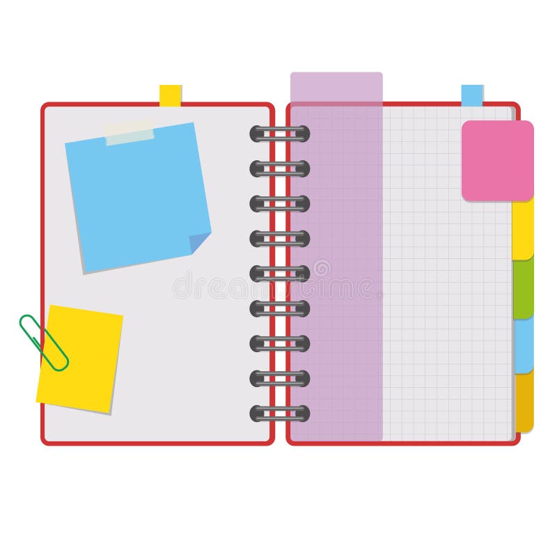 Color Open Notepad on Rings with Blank Sheets and Bookmarks between ...