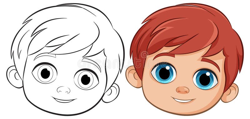 Color and Outline of a Boy S Face Stock Vector - Illustration of color ...