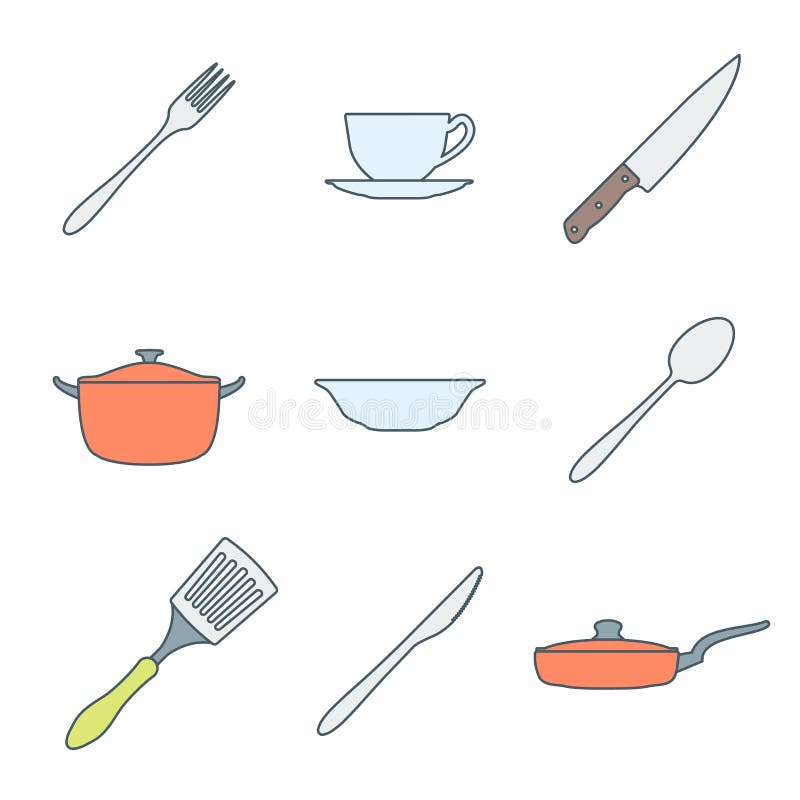 Dinnerware Icons, Signs, Outline Symbols, Concept Linear Illustration ...