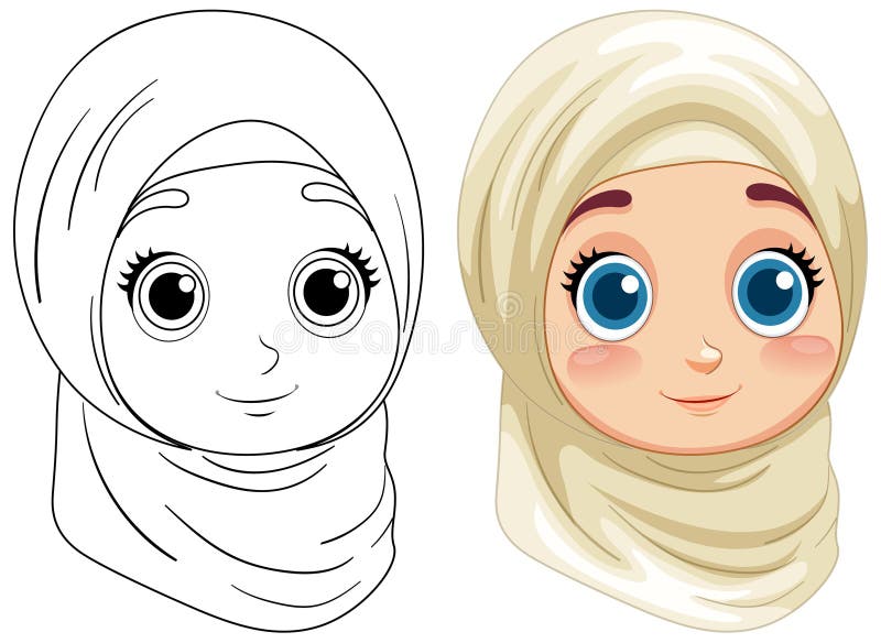 Color and Outline of a Smiling Girl Stock Vector - Illustration of ...