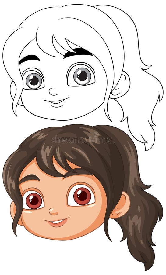 Color and Outline of a Smiling Girl Stock Vector - Illustration of ...