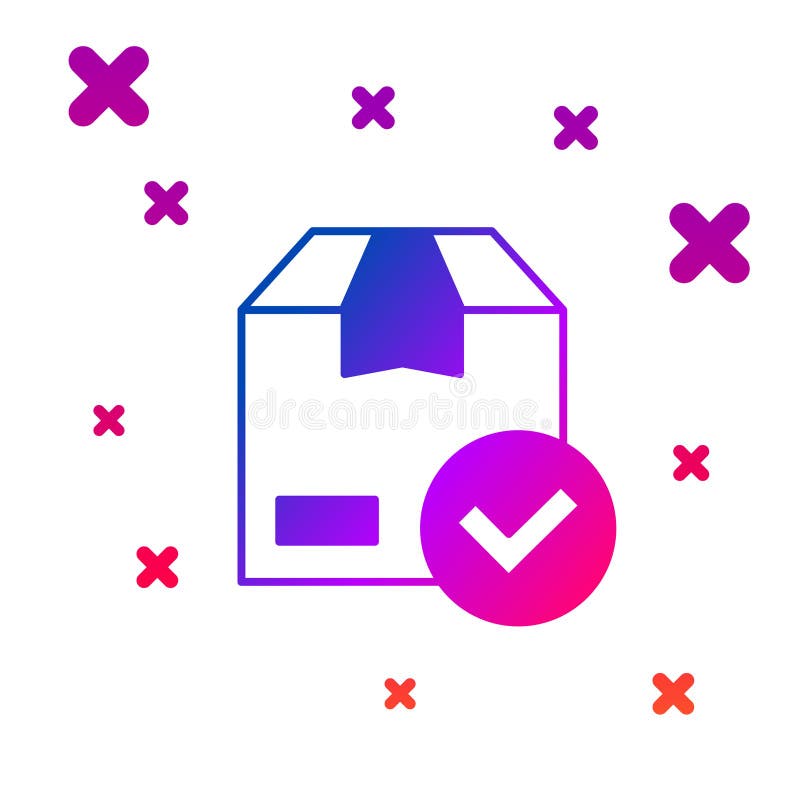 Color Package Box with Check Mark Icon Isolated on White Background ...