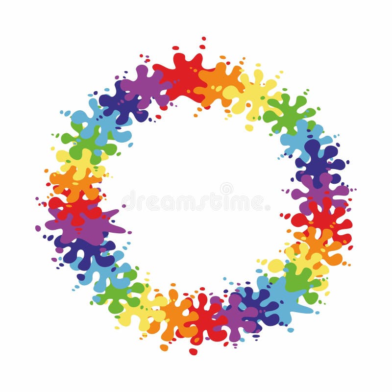 Color Paint Splashes Round Frame or Border Background. Rainbow Colors ...