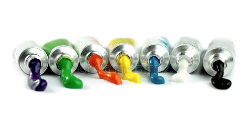 Paint Tubes and Primary Colors on Canvas Stock Image - Image of craft ...