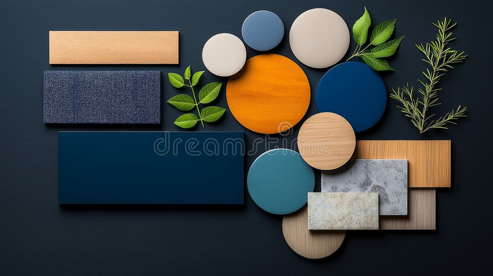 Color Palette Design Featuring Various Textures and Shapes Including Circular and Rectangular ...