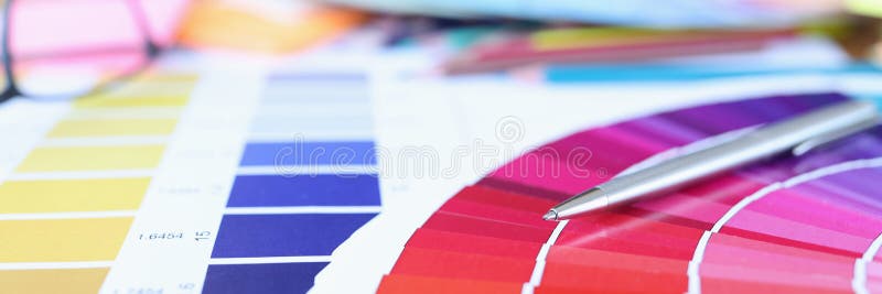 Color Palette with Different Colors is on Table Stock Photo - Image of ...