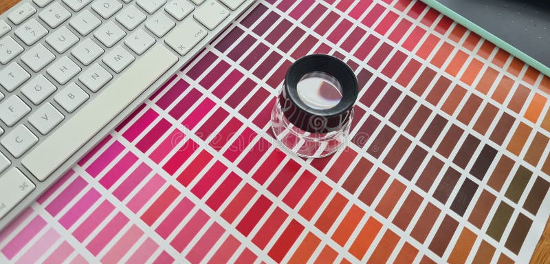 Color Palette with Different Shades of Colors and Magnifier Stock Image ...