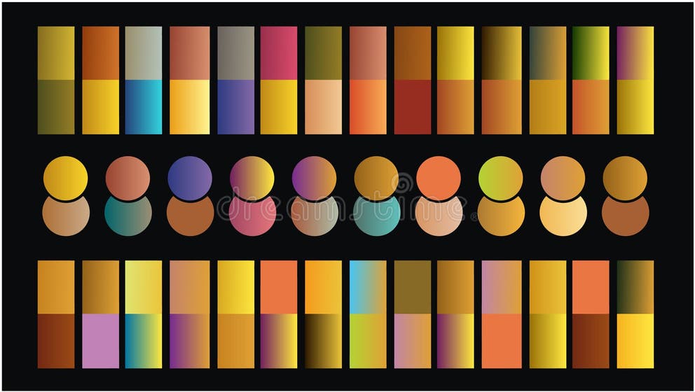 Color Palette Gradient Chart with Rectangles and Circles on Black Background Stock Illustration ...