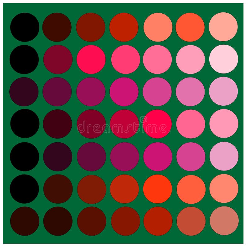 Color Palette Grid: 42 Circle Swatches on Dark Green Background Stock ...
