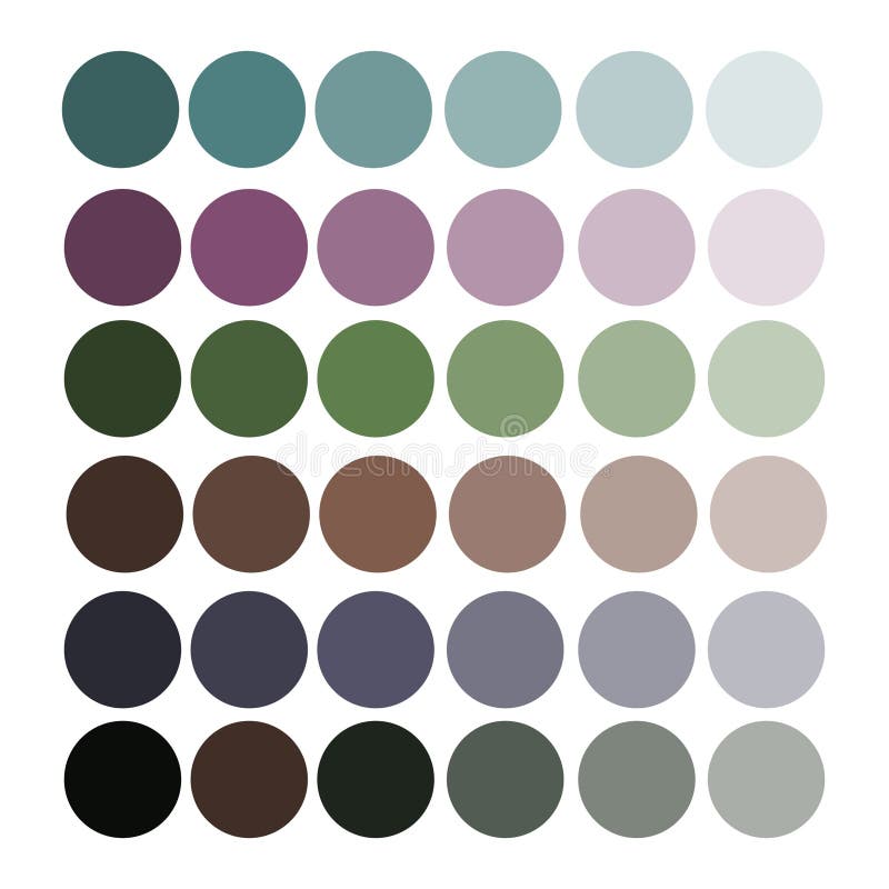 Color Palette Grid: 36 Circle Swatches on White Background Stock ...