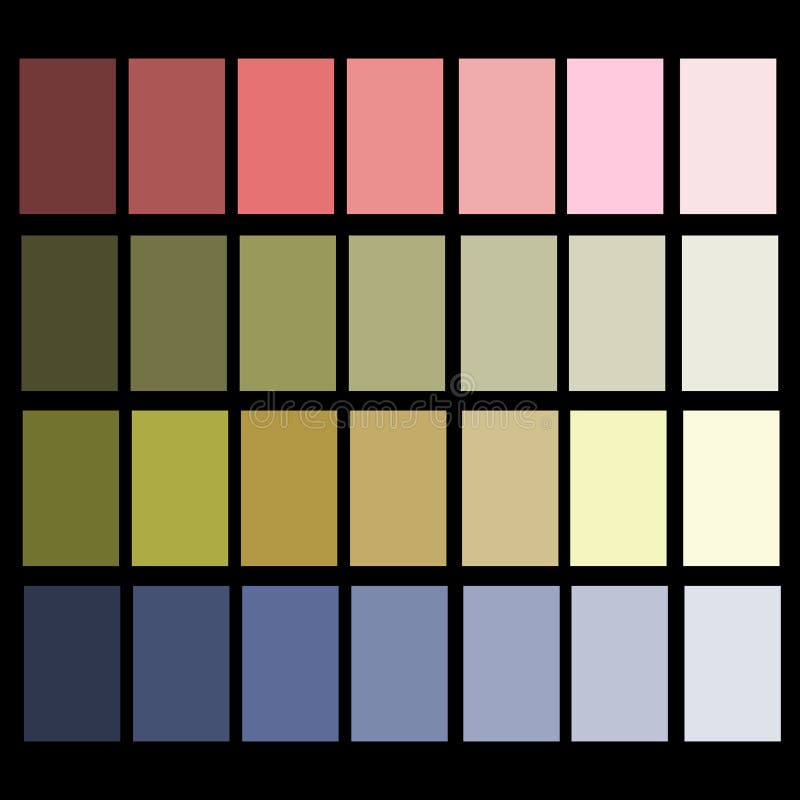 Color Palette Grid: 24 Rectangle Swatches on Dark Background Stock ...