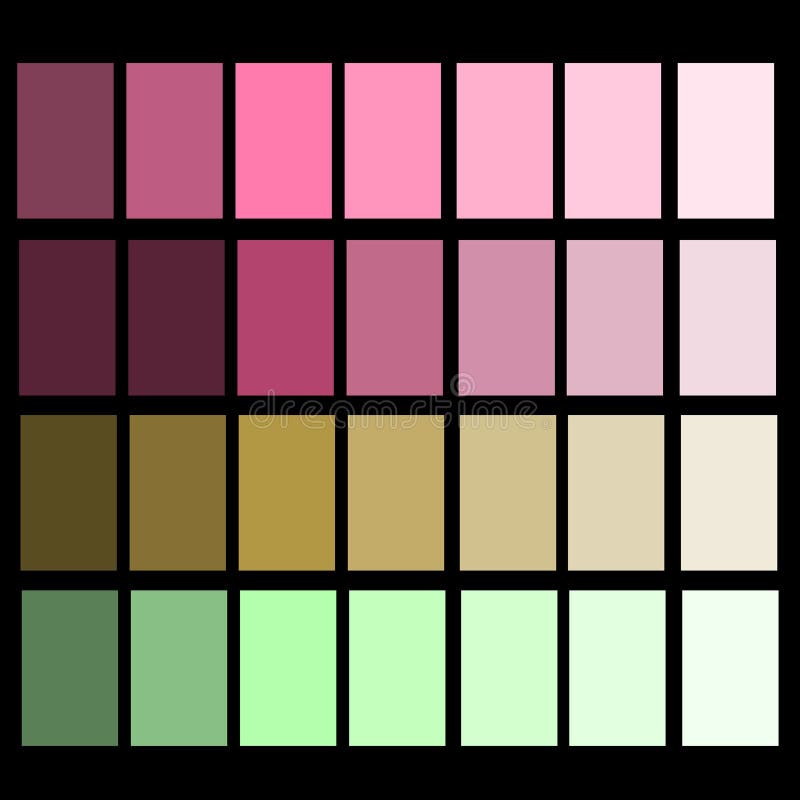 Color Palette Grid: 24 Rectangle Swatches on Dark Background Stock ...