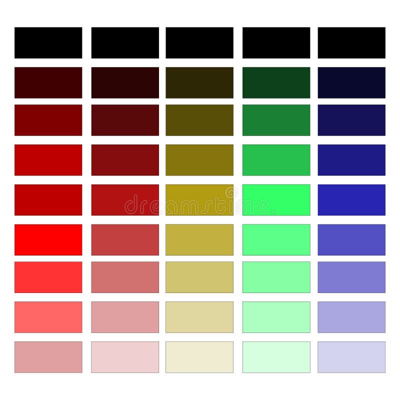 Color Palette Grid: 36 Rectangle Swatches on White Background Stock ...
