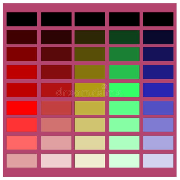 Color Palette Grid: 36 Rounded Rectangle Swatches on Pink Background ...