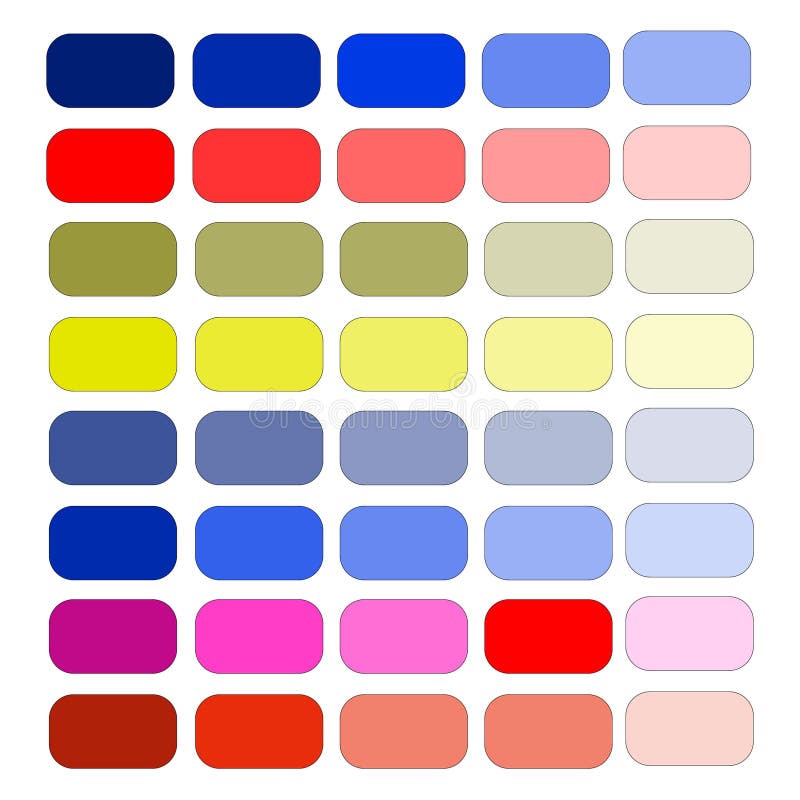 Color Palette Grid: 30 Rounded Rectangle Swatches on White Background ...