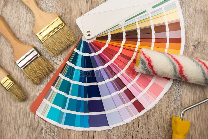 Color Palette Guide Paint Brush Roller Wood Board Stock Photos - Free ...