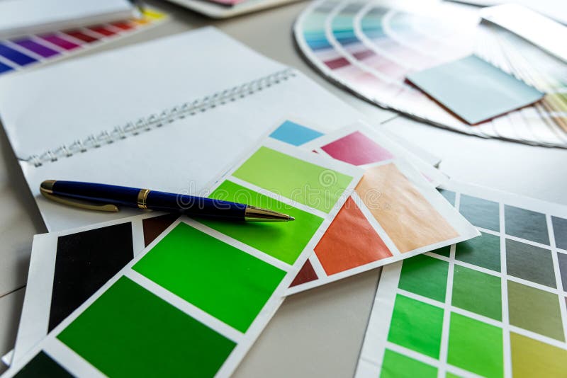Color Palette Guide for Printing with Brushes, Blank Notepad at Office ...