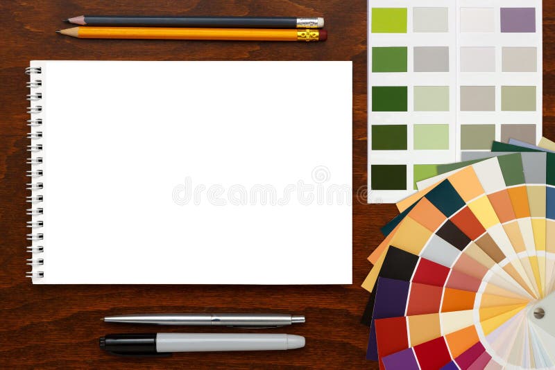 Color Palette Guide on the Wooden Background and Notepad. Stock Photo ...