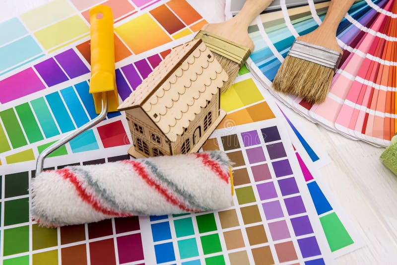 Color Palette with Painting Tools Close Up Stock Photo - Image of tool ...